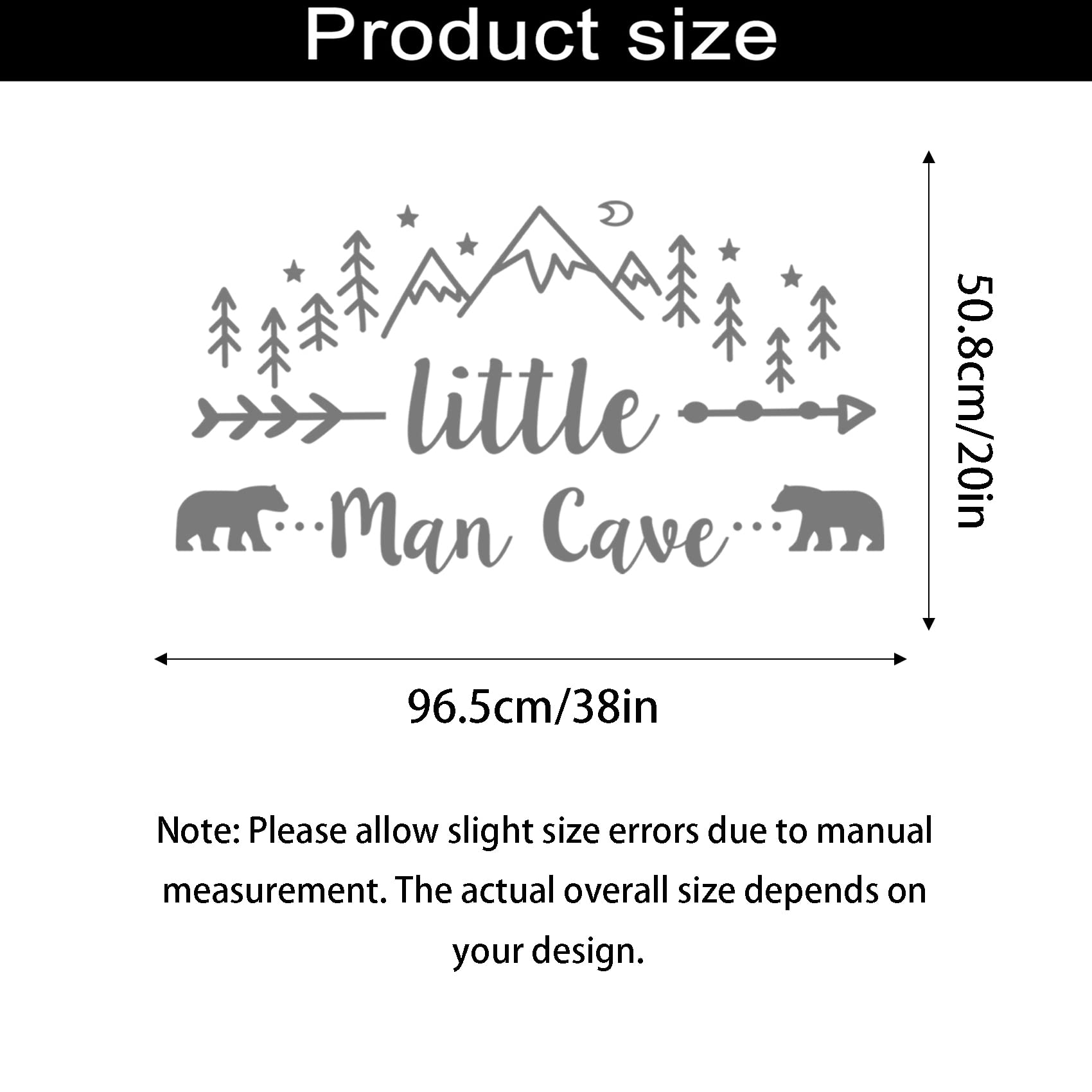 Little Man Cave Wall Decal, The Tribal Mountain Woodland Nursery Decor Bear Decal, Arrow Man Cave Stickers for Kids Room Nursery Room Bedroom Wall Art Murals Removable Boys Wall Poster