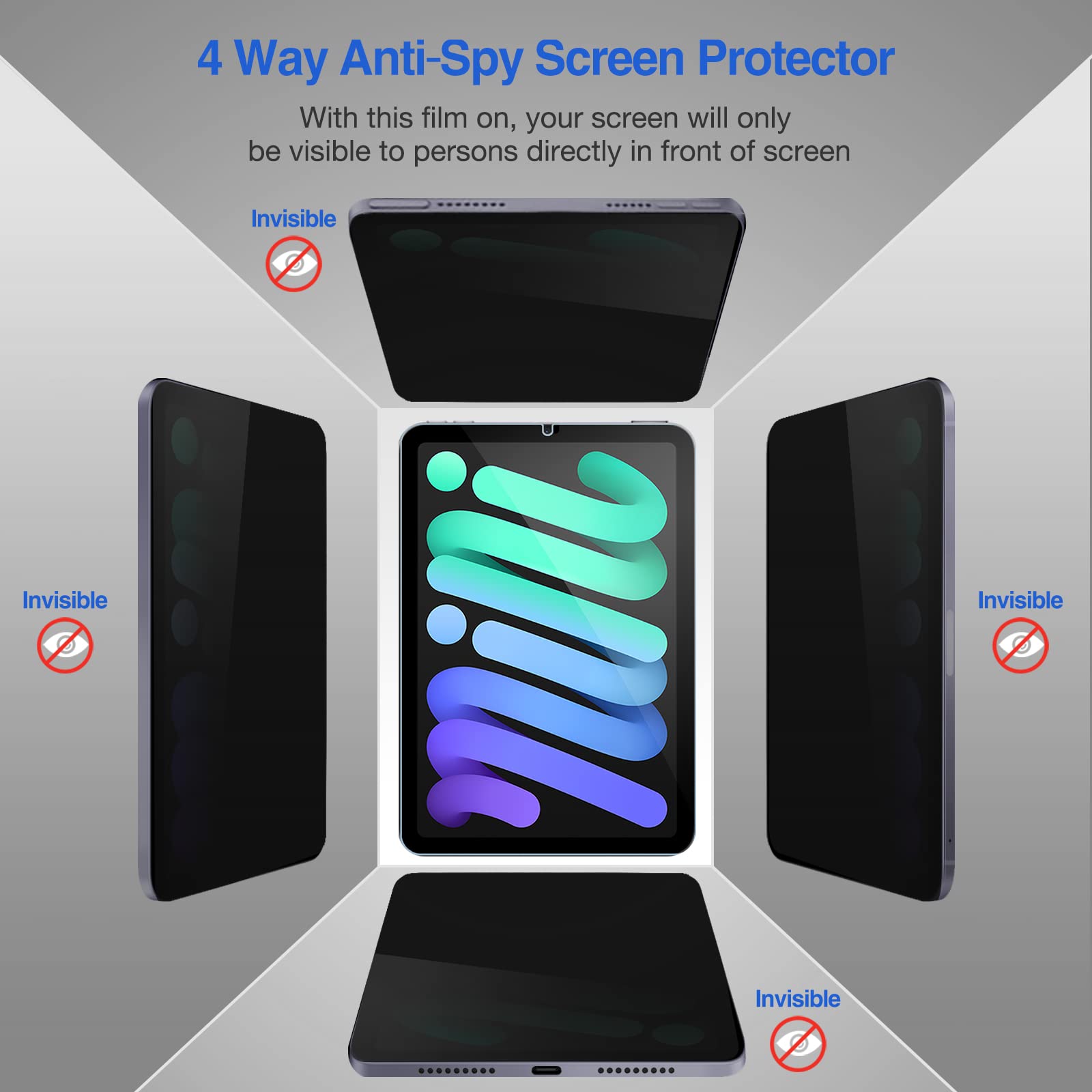 ProCase for iPad Mini 7th(A17 Pro) 2024 / Mini 6th Generation 8.3" 2021 4-Way Privacy Screen Protector, 360 Degree Anti-Spy Tempered Glass Film Guard for iPad Mini 7 6 8.3 Inch