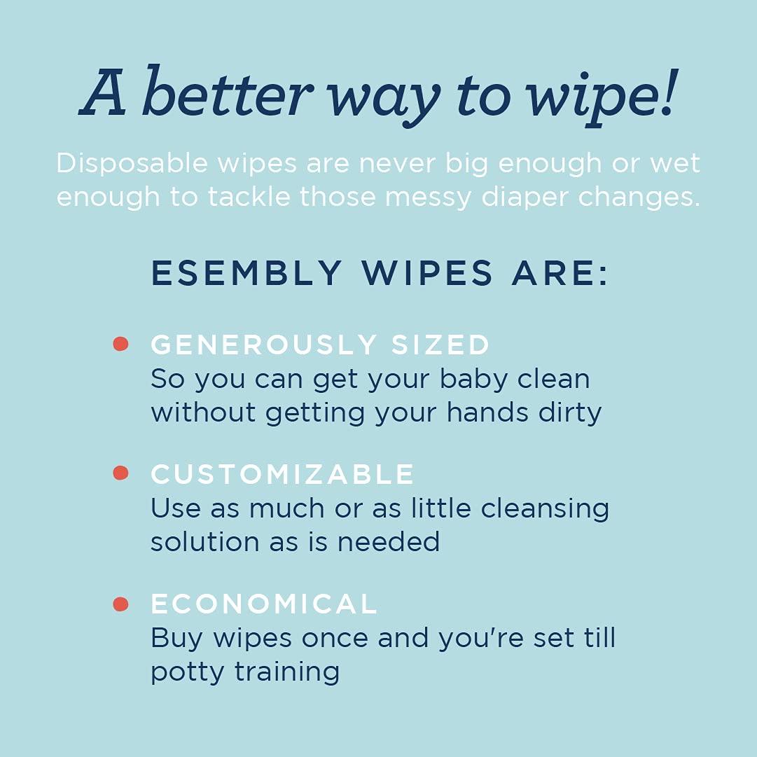 Esembly Cloth Diaper Try-It Kit (Size 1, Mist) and Esembly Wipe Up Wash Kit and 12pk Wipe Ups Bundle, Organic Cotton Reusable Diaper Wipes plus Organic No-Rinse Foaming Wipes Solution