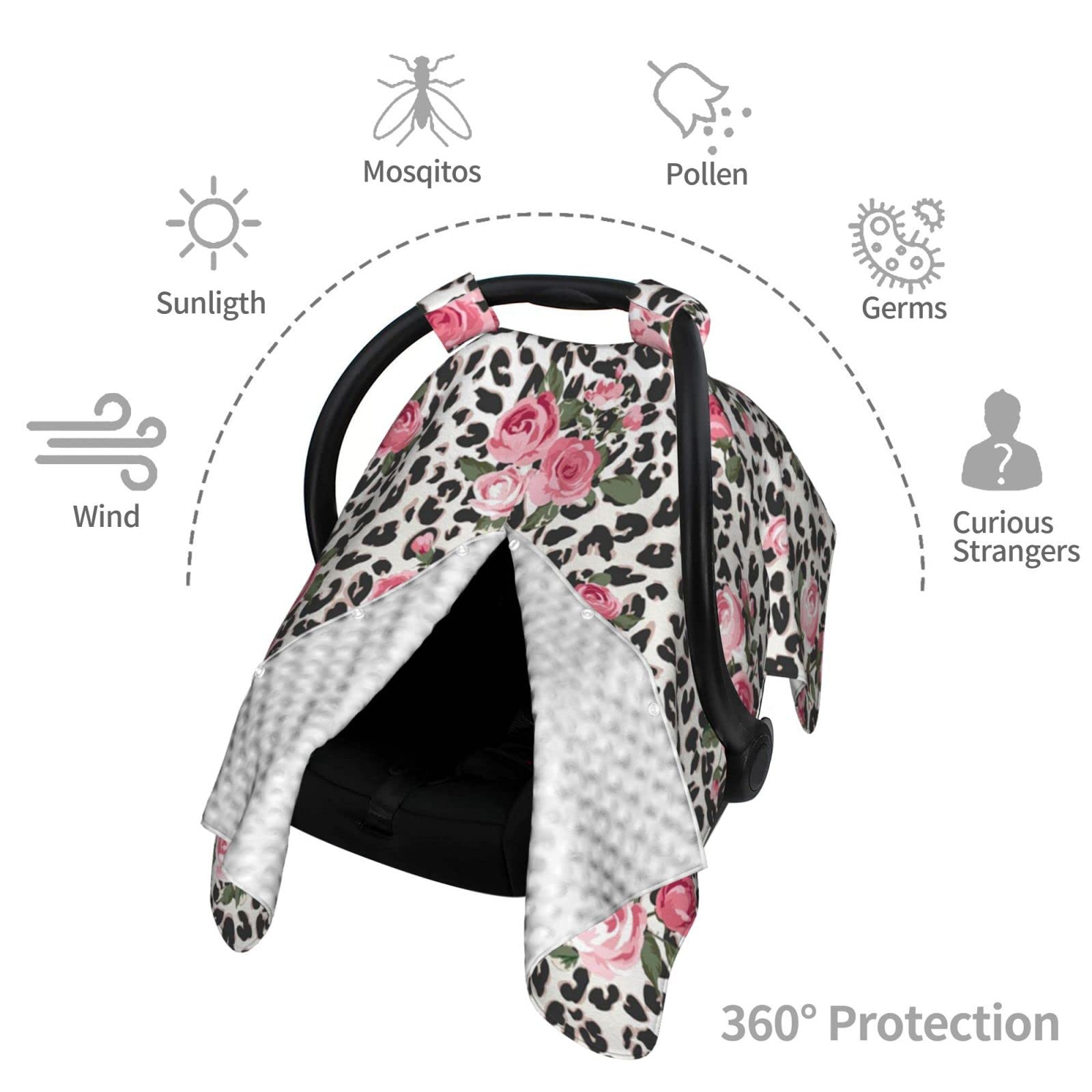 KiuLoam Pink Rose Leopard Cheetah Print Baby Car Seat Canopy, Nursing Cover Breastfeeding Scarf, Stretchy Soft Breathable Infant Carseat Cover for Babies Boys Girls