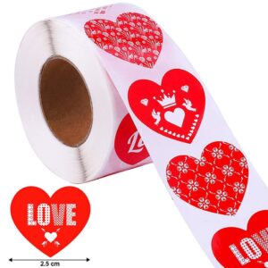 500 pcs Funky Heart roll Stickers, Love Heart Labels Valentine Stickers for Valentines Day Wedding Decoration