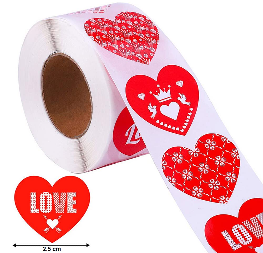 500 pcs Funky Heart roll Stickers, Love Heart Labels Valentine Stickers for Valentines Day Wedding Decoration