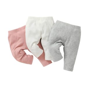 lala bear infant baby girl 3 pack solid pants and casual leggings pink & white & grey 0-3 months