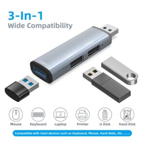 EBEETECH USB 3.0 Hub Splitter, 3-Port Data USB Hub Extender with USB C Adapter Applicable for iMac Pro, MacBook Air, Mac Mini/Pro, Surface Pro, Notebook PC, Laptop, USB Flash Drive, grey (106)