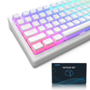 womier pudding keycaps, pbt keycaps 165 keys set custom keycap set, shine through keycaps oem profile, universal compatiability for 100%, 75%, 65%, 60% keyboard-white