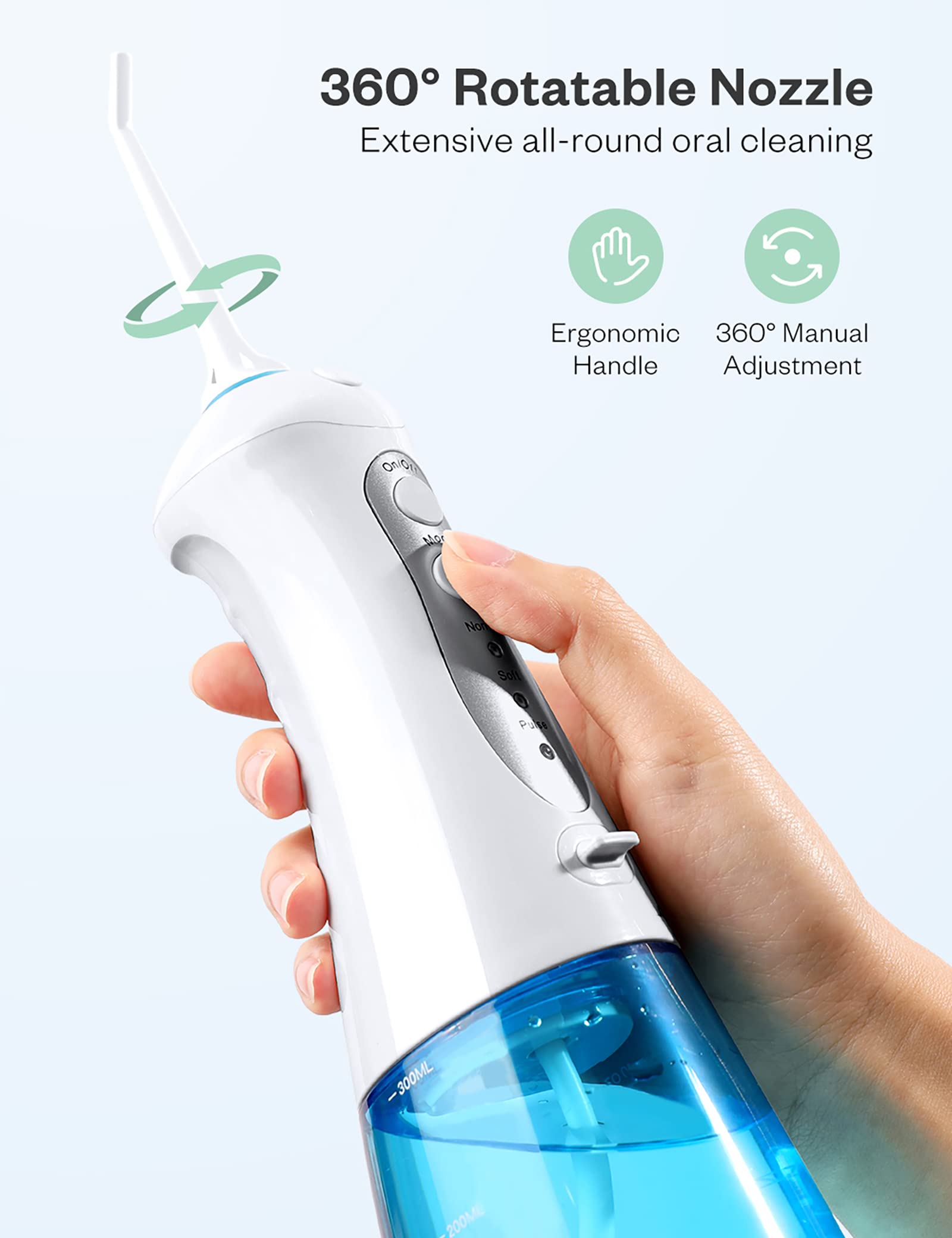 Water Flosser Cordless, Portable Teeth Cleaner with 3 Modes 4 Jets, 300ML Water Tank, IPX7 Waterproof, Powerful Cleaning, Rechargeable Dental Oral Irrigator for Travel Home Braces