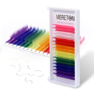 mereton 16 rows colored lash extensions white pink red golden yellow green blue purple mix color 0.07mm d curl color lashes extension individual single classic eyelash extensions(0.07 d 14mm)