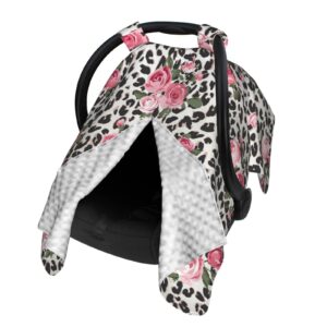 KiuLoam Pink Rose Leopard Cheetah Print Baby Car Seat Canopy, Nursing Cover Breastfeeding Scarf, Stretchy Soft Breathable Infant Carseat Cover for Babies Boys Girls