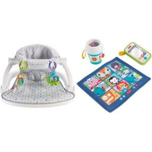 fisher-price playtime bundle, sit-me-up floor seat and work from home gift set, 3 activity toys for baby