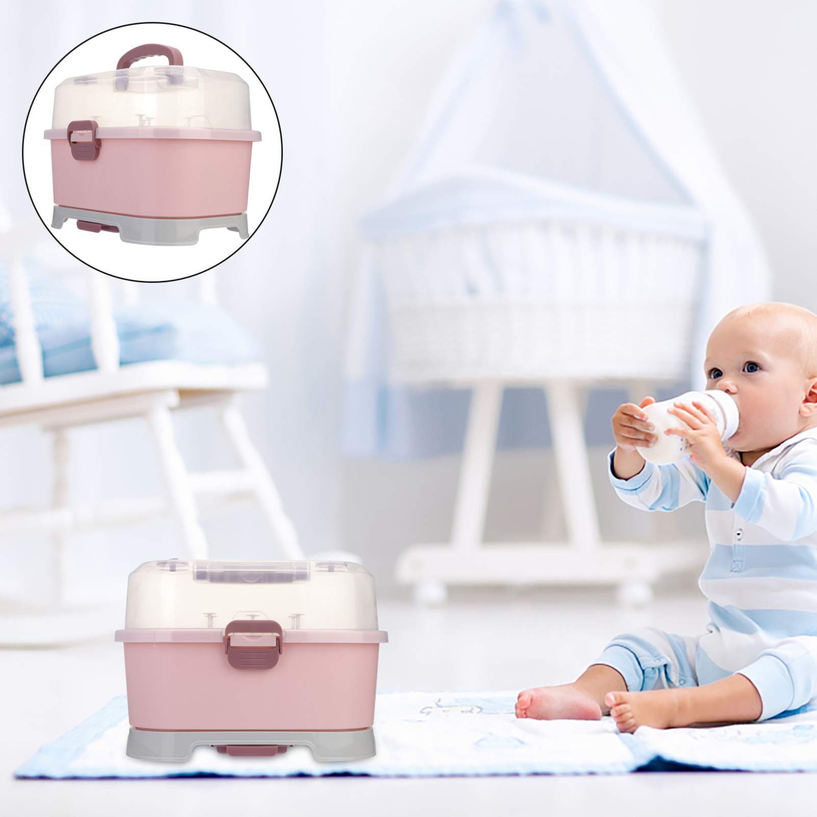 Baby Bottle Drying Rack Bottle Storage Box Portable Baby Bottle Storage Organizer with Lid for Kitchen Cabinet