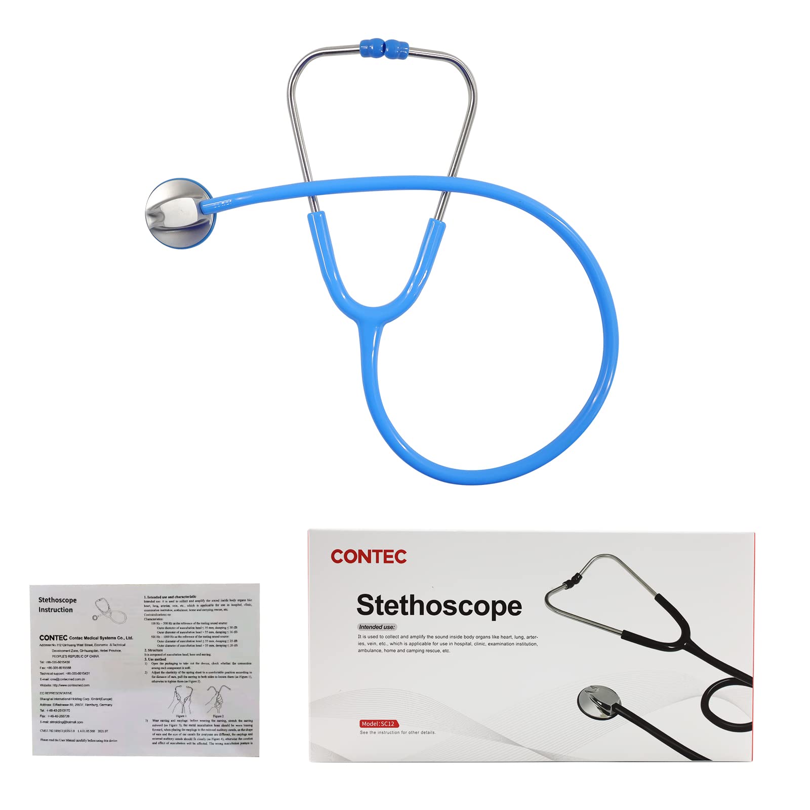 SC12 Light Blue Stethoscope/Zinc Alloy Matte/Homecare/Hospital/Nurse/Doctor