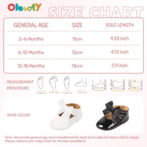 ohsofy Infant Baby Girls Mary Jane Flats Rubber Sole Non-Slip Bowknot Princess Wedding Dress Shoes Toddler Crib Shoes