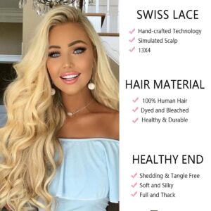 AGIWAT Blonde Lace Front Wigs Human Hair 13x4 Body Wave 613 HD Transparent Lace Front Wig Human Hair Pre Plucked with Baby Hair 150% Density Brazilian Virgin Lace Frontal Wigs 20 inch