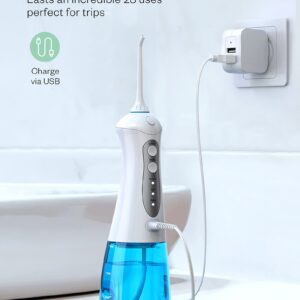 Water Flosser Cordless, Portable Teeth Cleaner with 3 Modes 4 Jets, 300ML Water Tank, IPX7 Waterproof, Powerful Cleaning, Rechargeable Dental Oral Irrigator for Travel Home Braces