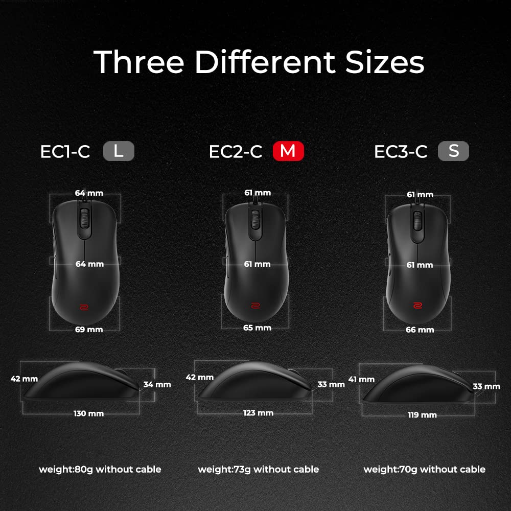 BenQ EC2-C Zowie Ergonomic Gaming Mouse | Professional Esports Performance | Lighter Weight | Driverless | Paracord Cable | 24-Step Scroll Wheel | Matte Black | Medium Size