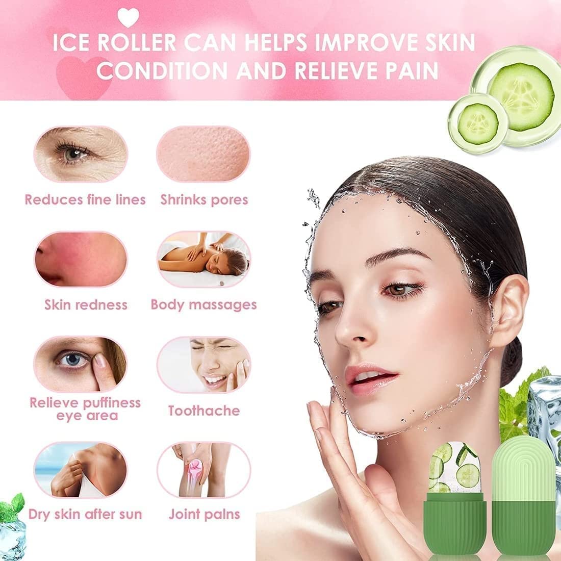 Ice for Face, Ice Face Roller, Ice Roller for Face and Eye, Reusable Beauty Ice Facial Roller for Face Skin Care Silicone Ice Stick Face Ice Mould Icing Tool, Gifts for Her