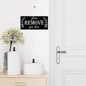 Remove Your Shoes Sign for the Front Door, Wooden Front Door Sign, Small Shoes Off Sign Wall Art Decor, Wood Plaque Wall Hanging (Black, 6" x 12")