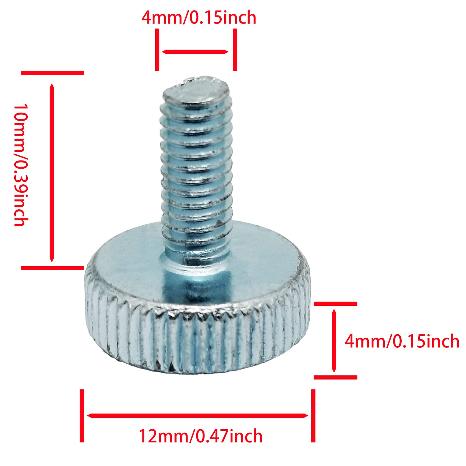 M4x10mm Flat Head Thumb Screw,Knurled Head Thumb Screws,Carbon Steel, Galvanized,Fully Threaded(20 Pcs)