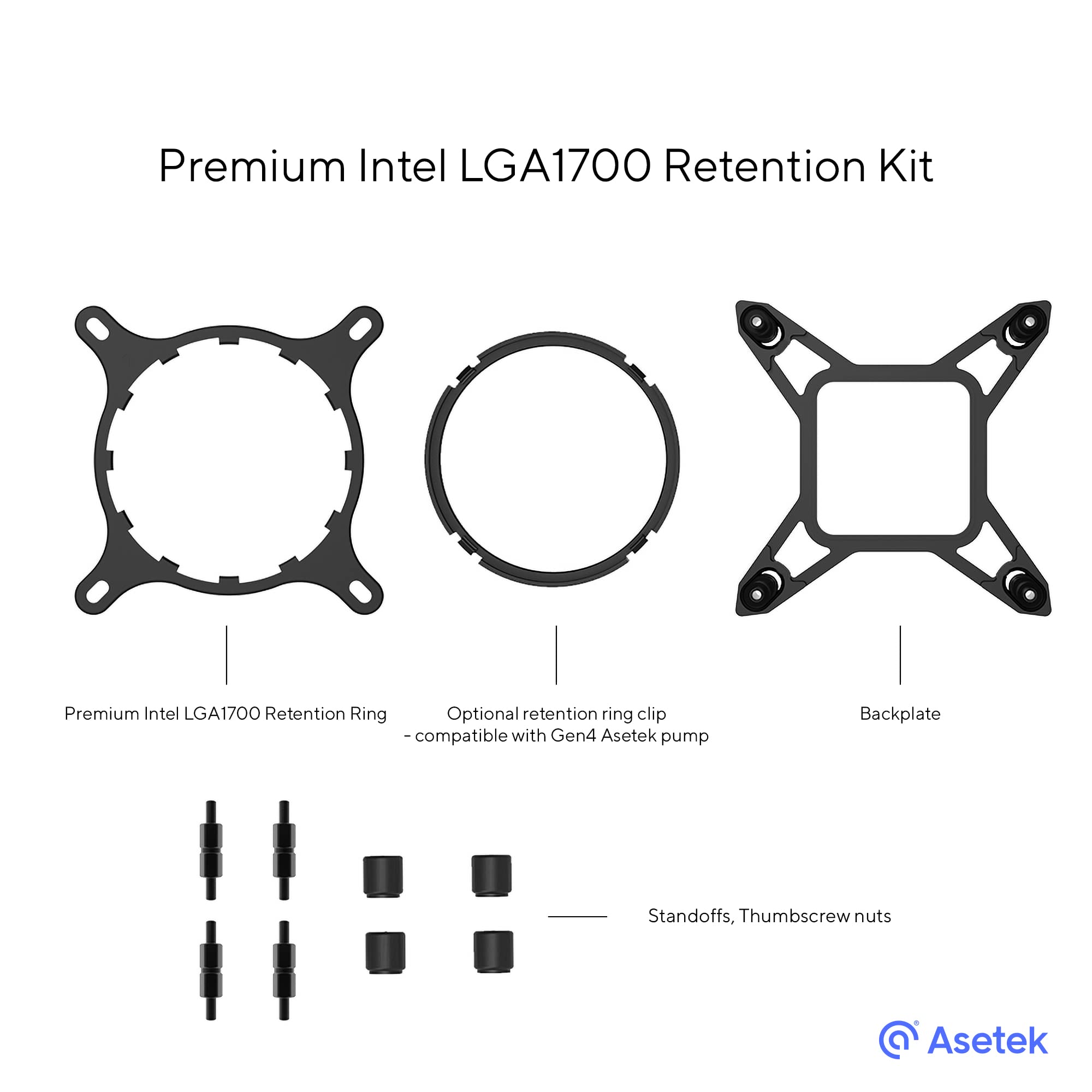 Premium Intel LGA1700 Retention Kit for Asetek-Based Liquid Coolers – Kit with Premium Finish Plus Easy Installation