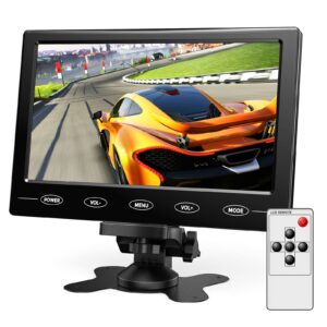 aprotii 7 inch small monitor hdmi, 1024x600 mini monitor lcd hdmi screen, hdmi vga av portable mini hd color screen display built-in speaker