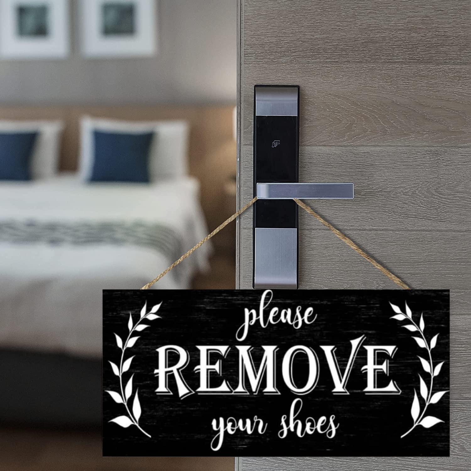 Remove Your Shoes Sign for the Front Door, Wooden Front Door Sign, Small Shoes Off Sign Wall Art Decor, Wood Plaque Wall Hanging (Black, 6" x 12")