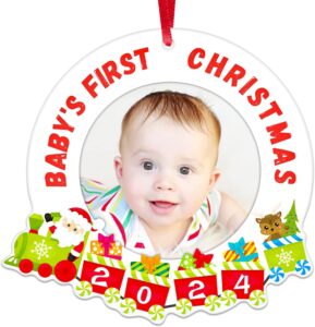 facraft picture frame babys first christmas ornament 2024,1.77"x1.97" photo frame baby's first christmas ornament 1st train personalized baby ornament tree decorations for baby boy girl new born