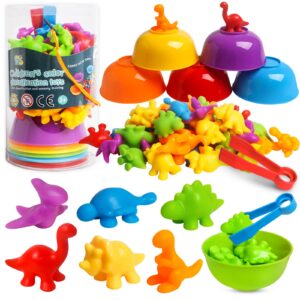 counting dinosaurs toys matching games with stacking bowls preschool color sorting learning activities for math montessori stem educational sensory toys great gift for toddlers 3 4 5 years old boys