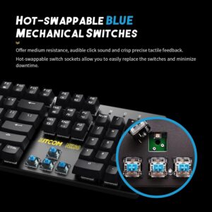 PC Gaming Keyboards RGB Backlit Mechanical Keyboard ABS keycap Programmable Macro Detachable USB Wired Keyboard for Windows PC（104 Keys Blue Switch