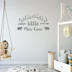 Little Man Cave Wall Decal, The Tribal Mountain Woodland Nursery Decor Bear Decal, Arrow Man Cave Stickers for Kids Room Nursery Room Bedroom Wall Art Murals Removable Boys Wall Poster