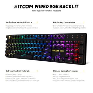 PC Gaming Keyboards RGB Backlit Mechanical Keyboard ABS keycap Programmable Macro Detachable USB Wired Keyboard for Windows PC（104 Keys Blue Switch