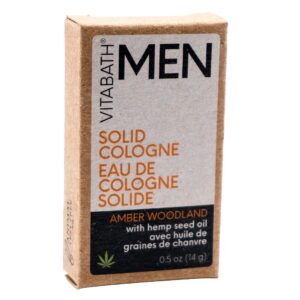 Vitabath Men's Solid Cologne Invigorating Crisp Cool Water & White Woods All Over Lasting Amber & Woodland Fragrance with Skin-Loving Natural Beeswax & Hemp - 0.5 oz