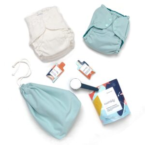 Esembly Cloth Diaper Try-It Kit (Size 1, Mist) and Esembly Wipe Up Wash Kit and 12pk Wipe Ups Bundle, Organic Cotton Reusable Diaper Wipes plus Organic No-Rinse Foaming Wipes Solution