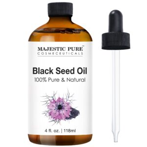 majestic pure black seed essential oil | 100% pure and natural black seed oil | premium grade essential oils for hair care, home diffusers, skin, aromatherapy, massage and humidifiers | 4 fl oz