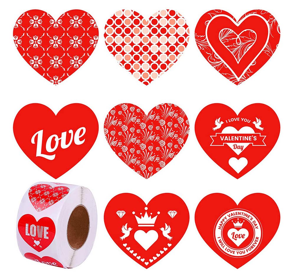 500 pcs Funky Heart roll Stickers, Love Heart Labels Valentine Stickers for Valentines Day Wedding Decoration