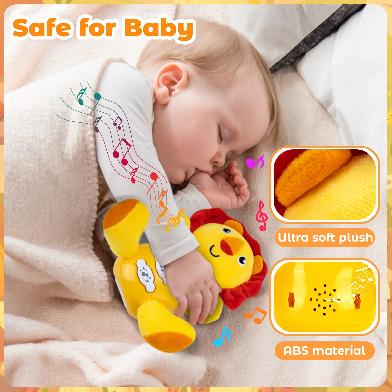 Funsland Baby Music Toy for Toddlers 1-3 Learning Toy with Lights & Music Cute Lion Plush Baby Toy