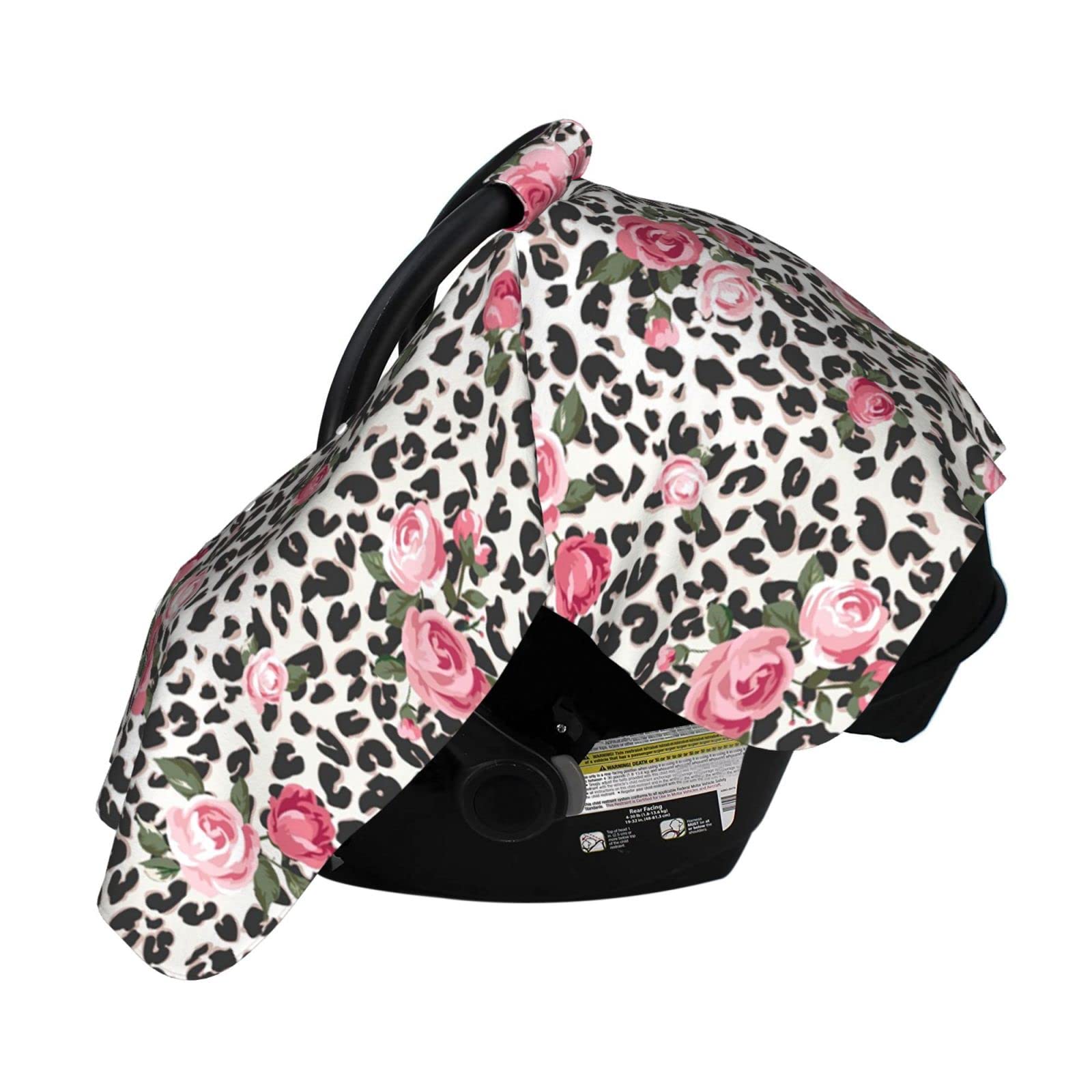 KiuLoam Pink Rose Leopard Cheetah Print Baby Car Seat Canopy, Nursing Cover Breastfeeding Scarf, Stretchy Soft Breathable Infant Carseat Cover for Babies Boys Girls