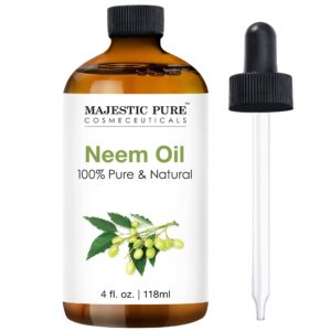 majestic pure neem essential oil | 100% pure and natural neem oil spray for plants, outdoor plants, hair care, home diffusers, skin, aromatherapy, massage and humidifiers | 4 fl oz