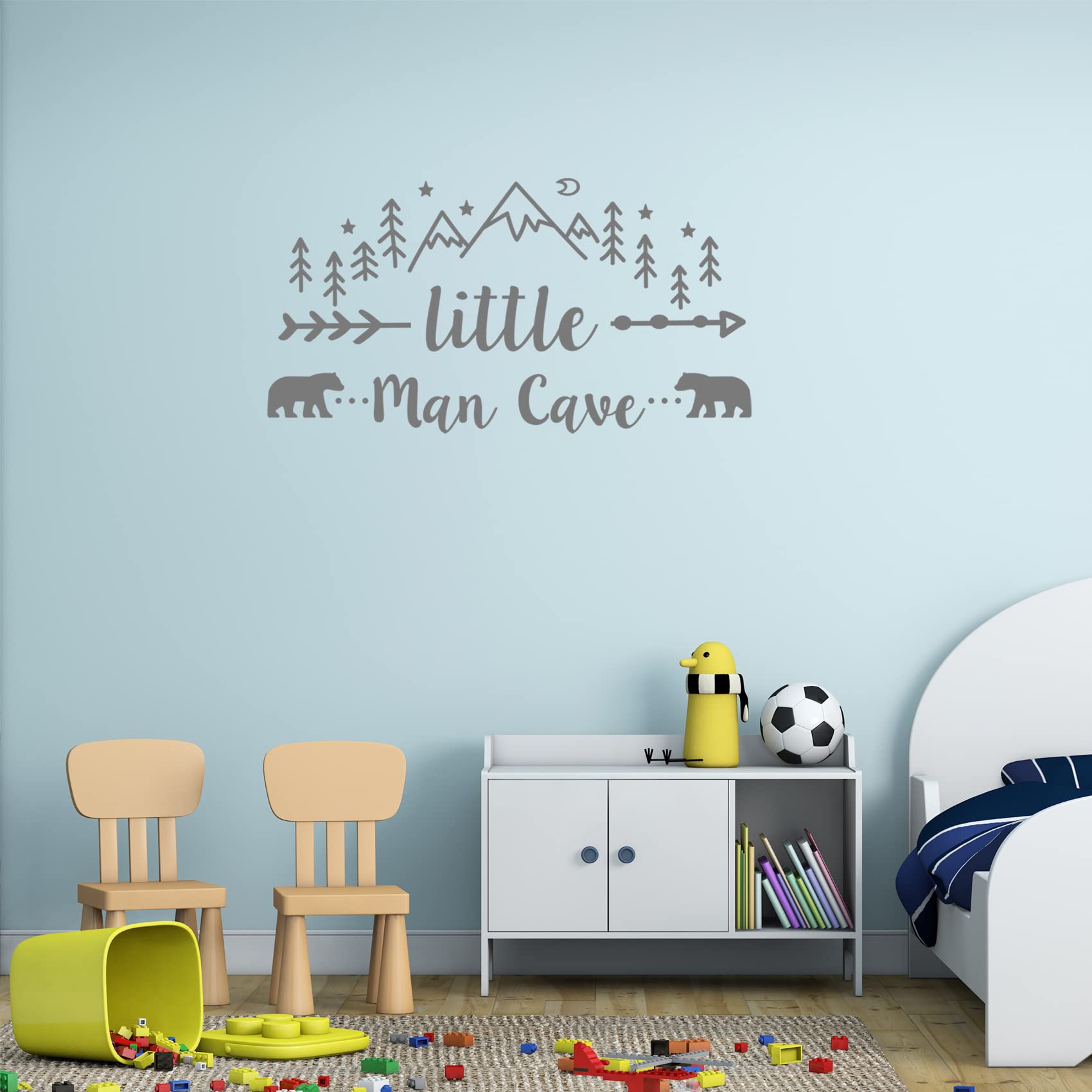 Little Man Cave Wall Decal, The Tribal Mountain Woodland Nursery Decor Bear Decal, Arrow Man Cave Stickers for Kids Room Nursery Room Bedroom Wall Art Murals Removable Boys Wall Poster