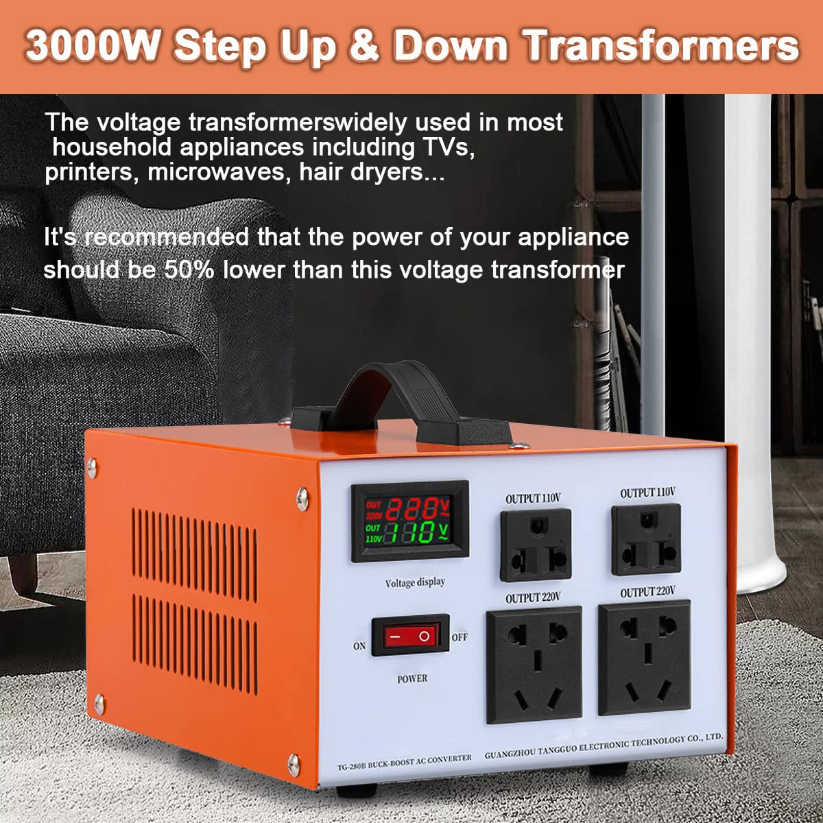 BINGENUO 3000 Watt Voltage Converter Transformer with LCD Display - Heavy Duty AC Step Up/Down Voltage Transformer 220 to 110/110 to 220 Power Converter with Circuit Breaker 4 Outlets - CE Certified