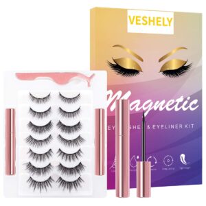 VESHELY Magnetic Eyelashes with Eyeliner 5 pairs