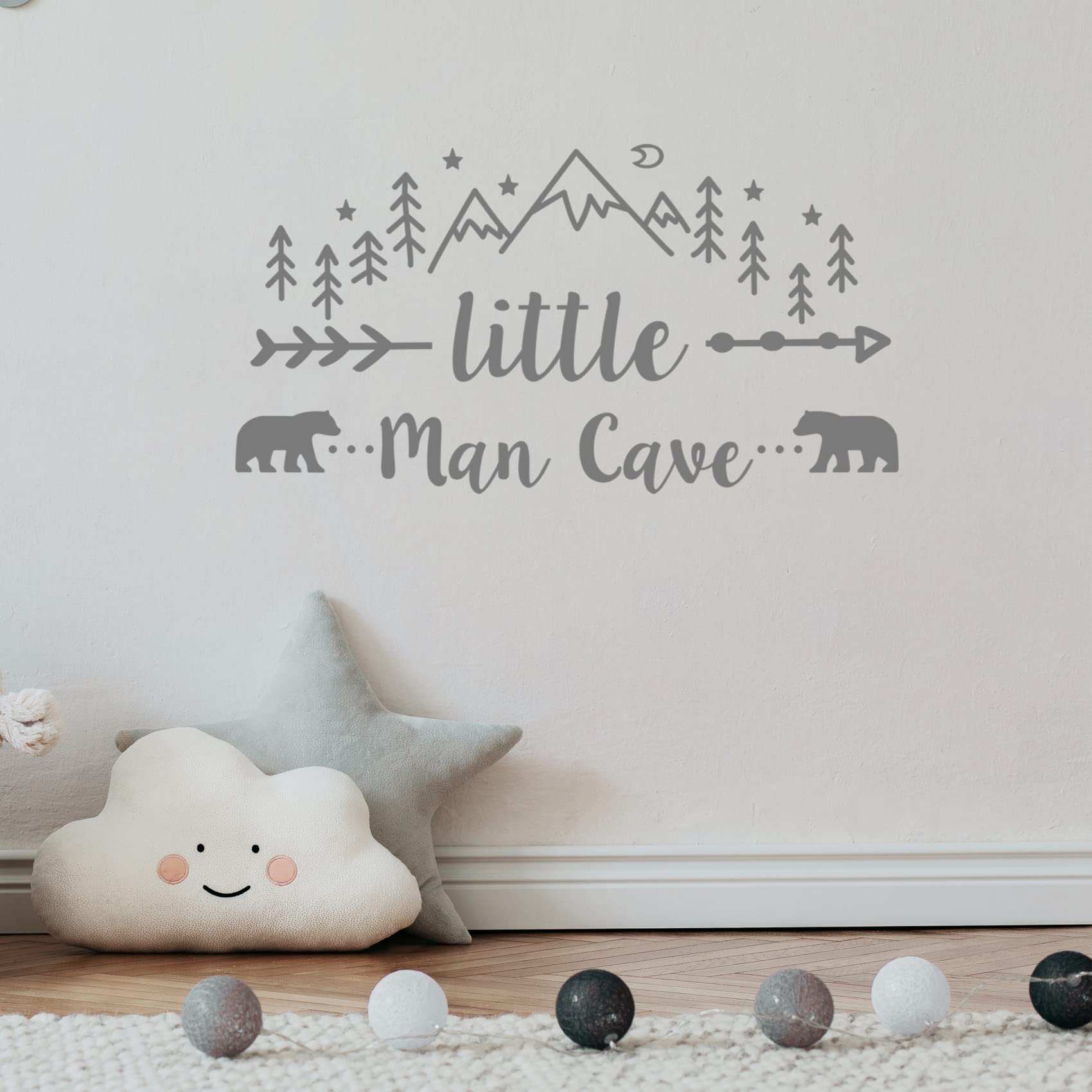 Little Man Cave Wall Decal, The Tribal Mountain Woodland Nursery Decor Bear Decal, Arrow Man Cave Stickers for Kids Room Nursery Room Bedroom Wall Art Murals Removable Boys Wall Poster