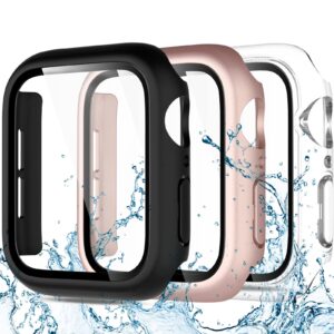 charlam compatible with apple watch case 40mm iwatch se series 6 5 4 with screen protector, full protective waterproof bumper cases touch sensitive clear film screen cover, black/clear/rose gold, 40mm