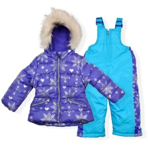 arctic quest little girls bib snow pants and ski jacket water-resistant snowsuit for kids winter jacket for girls, lavender, 3t