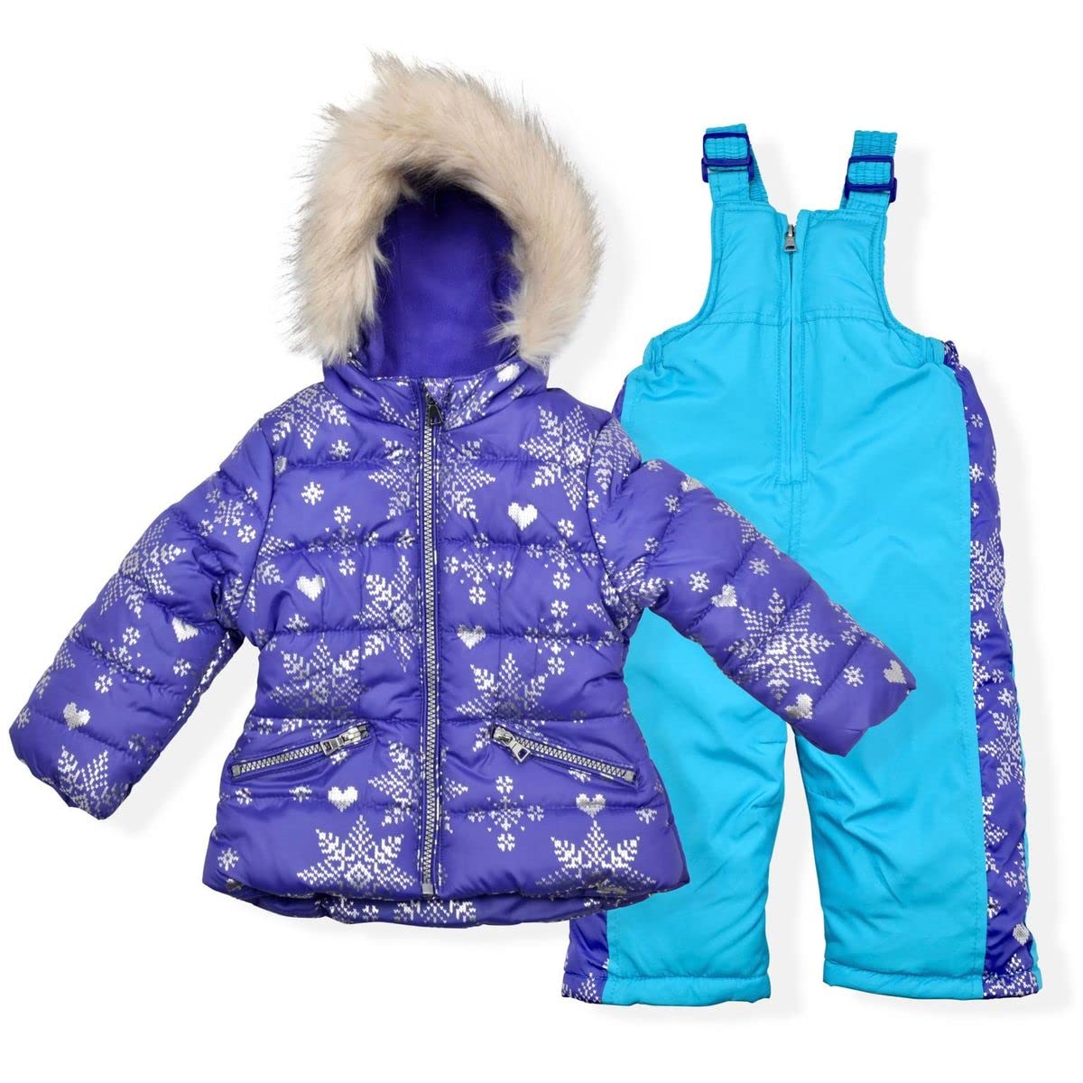 Arctic Quest Little Girls Bib Snow Pants and Ski Jacket Water-Resistant Snowsuit For Kids Winter Jacket For Girls, Lavender, 3T