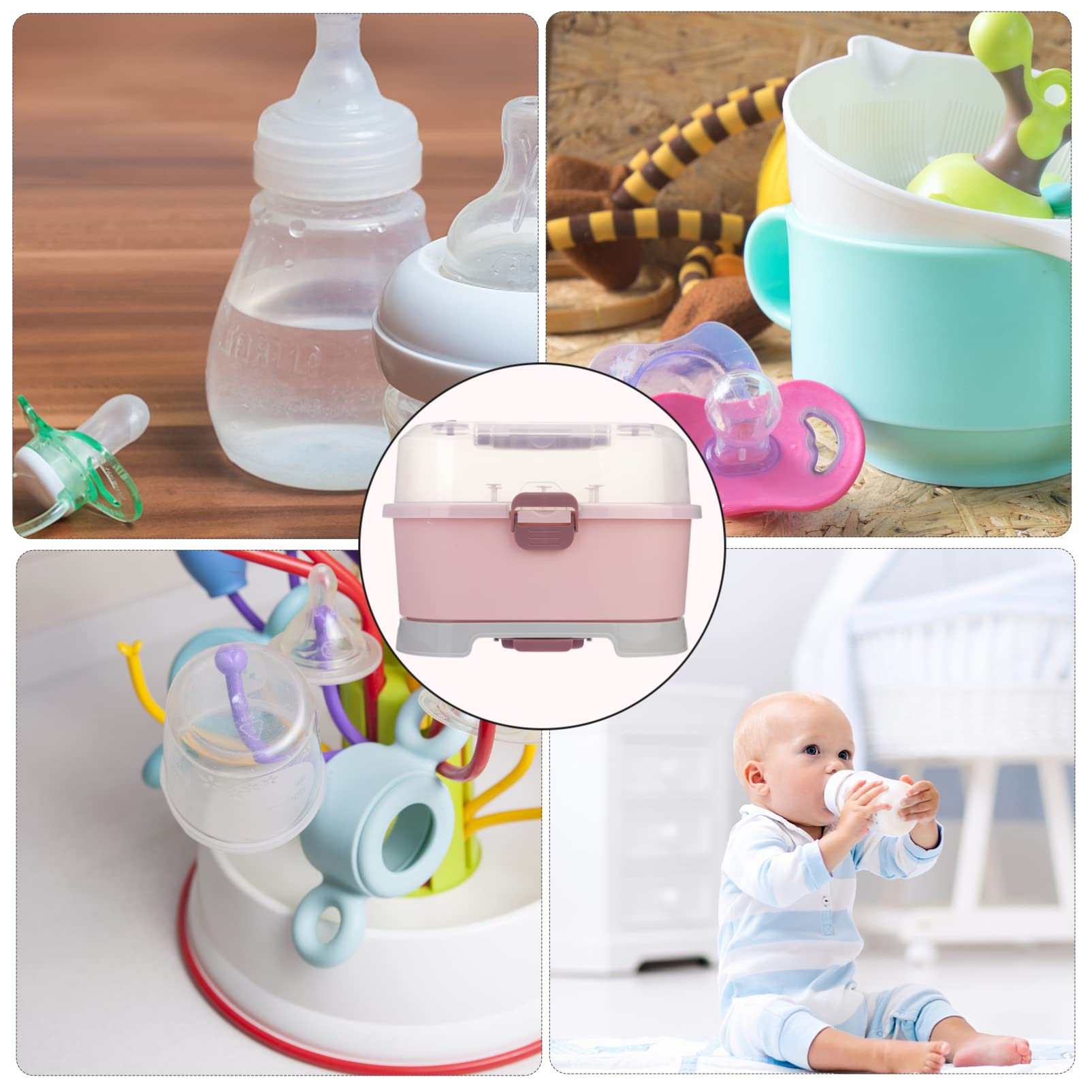 Baby Bottle Drying Rack Bottle Storage Box Portable Baby Bottle Storage Organizer with Lid for Kitchen Cabinet