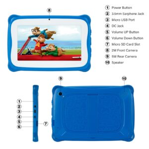 7 inch Kids Tablet, 8001280 IPS FHD Display, Android 11 Tablet PC, WiFi, Bluetooth, Dual Camera, Educational, Games, Parental Control with Kids-Tablet Case