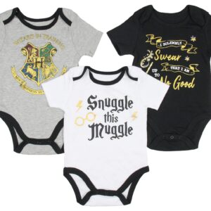 Harry Potter Infant Baby Boys Hogwarts Muggle Solemnly Swear One Piece Pajama Romper 3 Pack (24 Months)