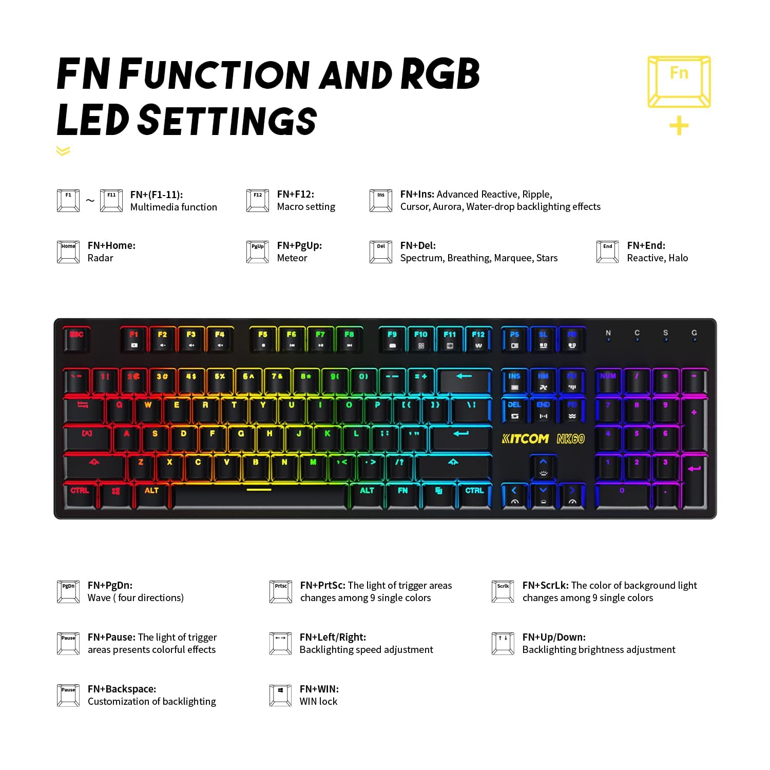 PC Gaming Keyboards RGB Backlit Mechanical Keyboard ABS keycap Programmable Macro Detachable USB Wired Keyboard for Windows PC（104 Keys Blue Switch