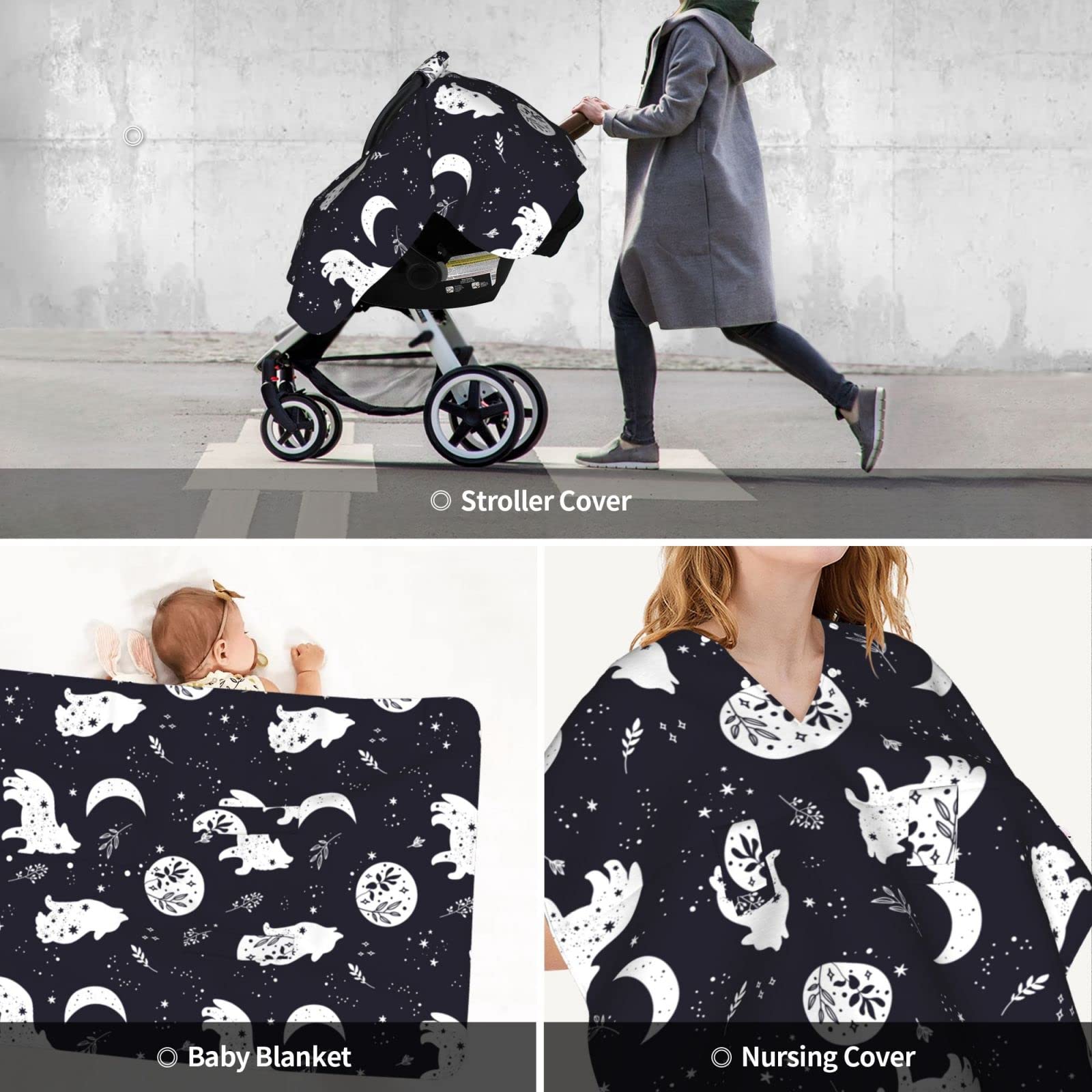 Rutiea Wolf Baby Car Seat Canopy Moon Nursing Cover for Infant Boys Girls Breastfeeding Scarf, Keeps Baby Warm and Cozy