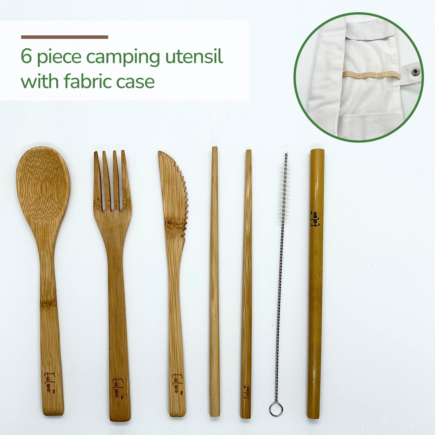 EcoLuxe Outdoor Camping Dinnerware Bundle, Tea Infused Tumbler, Plate, 6 Utensils with Case, Bamboo Toothbrush with Replaceable Bristle, Organic Floss, Comb, 12 Items